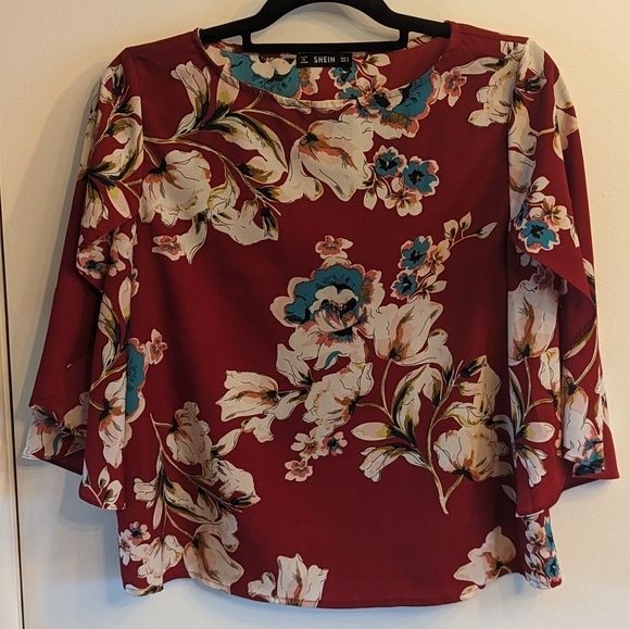SHEIN | Tops | Shein Flowy Butterfly Arm Top Burgundy Beautiful Blue ...